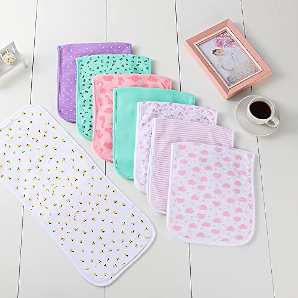 Hakochia Burp Cloths for Baby Girls Organic Cotton Large Burp Clothes Extra Absorbent Soft Burping Rags Spit Up Cloth Sets for Newborns 8 Pack