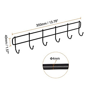 uxcell Wall Hooks Racks, No Drilling Wall Mounted Hook Rail Wall Hangers with 6 Hooks for Hanging Bedroom Bathroom Black 2Pcs