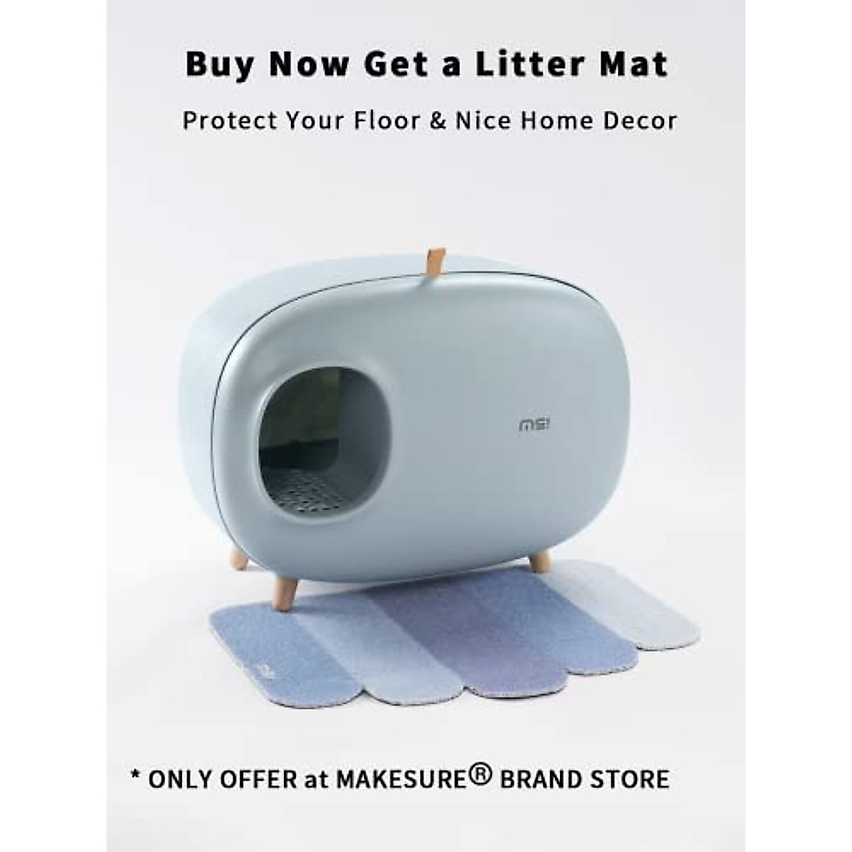 MS!MAKE SURE Cat Litter Box (with Litter Mat), Enclosed Design, Large Space Litter Box with Lid, Prevent Sand Leakage and Isolate Odors, Easy to Clean, with Cat Litter Scoop - Gray Blue