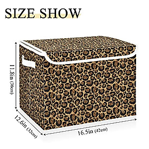 DOMIKING Fashion Leopards Large Storage Bin with Lid Collapsible Shelf Baskets Box with Handles Toys Organizer for Nursery Drawer Shelves Cabinet
