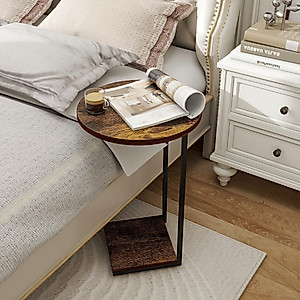 DCLRN C Shaped End Table for Couch,Round Coffee End Table,C Shaped Wood Side Table-Perfect for Living Room and Bedroom.(Brown)