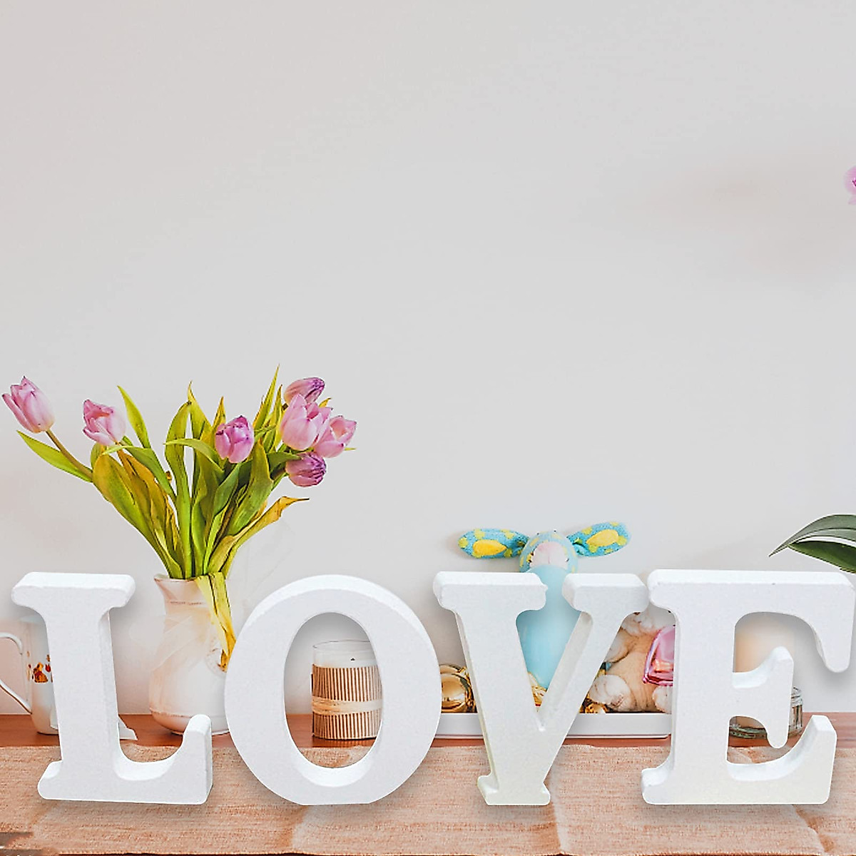 AOCEAN 6 Inch White Wood Letters - Unfinished Wood Letters for Wall Christmas Decor Standing Letters Slices Sign Board Decoration for Xmas Home Party Projects (K)