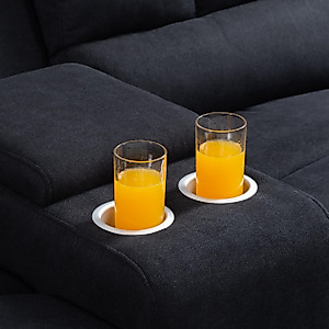 EMKK Modern Manual Reclining Motion Sectional Sofa Corner Leather Upholstered Sofá Curved L-Shaped Couch W 2 Cup Holders for Living Room Furniture Sets Villa/Apartment/Office/Home Theater Lounge Seat