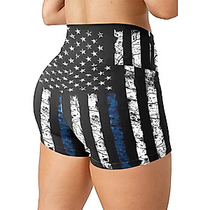 HGps8w 4th of July Womens Cross Waist Workout Yoga Shorts American Flag Soft Stretch Patriotic Shorts Sports Running Leggings