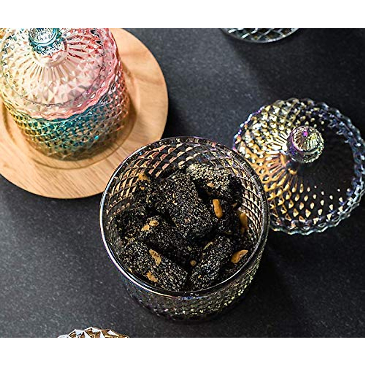 erioctry 300m/10oz Beautiful Crystal Glass Candy Dish with Lid Colorful Wedding Candy Box Sugar Bowl Tin Biscuit Barrel Decorative Jewelry Box