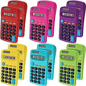 12 Pieces Pocket Calculator,Pocket Size Mini Calculators,8 Digit Display Basic Calculator,Solar Battery Dual Power Desktop Calculators for Students Kids Home Office (Multicolor, 12 Pieces)