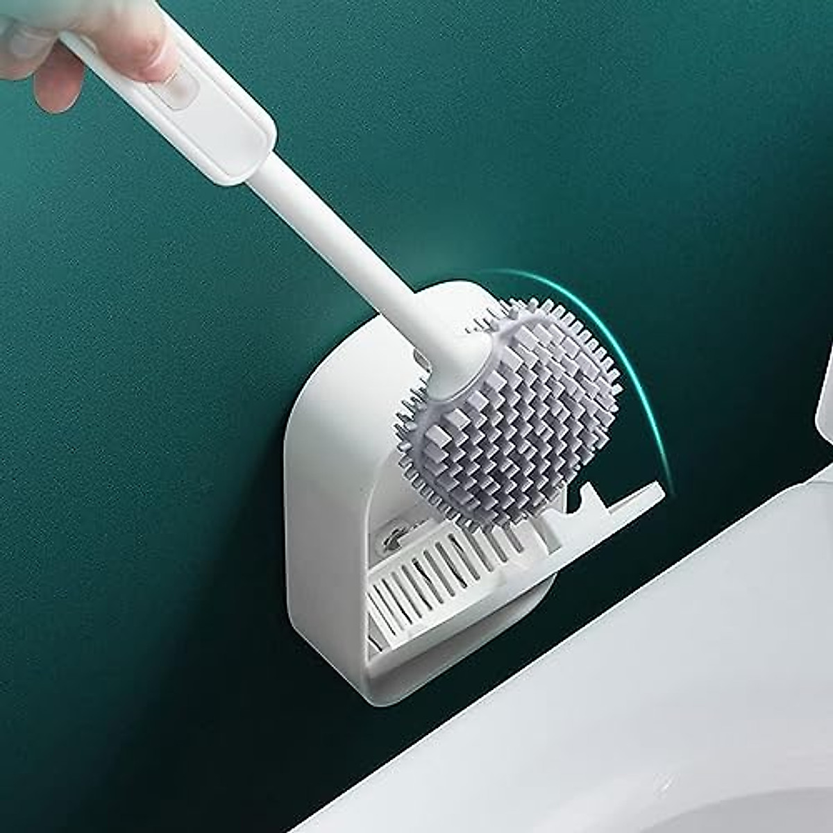 SAAKO Toilet Brush Silicone Toilet Bowl Brush and Holder with Plastic Handle Brush Toilet Cleaner Bathroom Cleaning Supplies