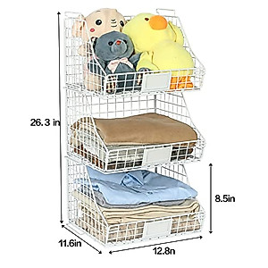 Foldable Closet Organizers and Storage, Wall Mount&Cabinet Wire Basket, Stackable Storage Bins with Nameplate Storage Toys Clothes Snack, Trapezoidal Organizers for Bedroom, Living Room Pantry Kitchen