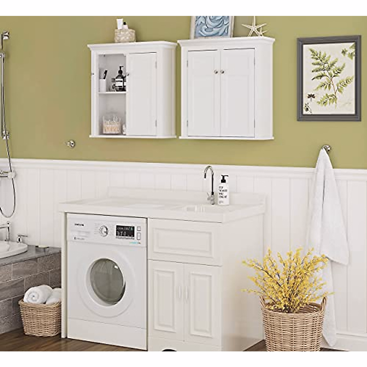 Spirich Home Bathroom Cabinet Wall Mounted, Hanging Bathroom Storage Cabinet Over Toilet, Medicine Cabinet with Doors and Shelves (White)