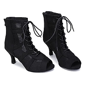 Women's Latin Dance Shoes Female's Ballroom Salsa Dance Shoes 3" Heel(Black Size 8