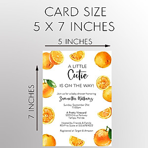 Baby Shower Invitation Oranges Cuties Citrus Tangerine Tropical Lil Cutie Little Summer Unisex Sprinkle Customized and Printed Personalized Cards (12 Count)