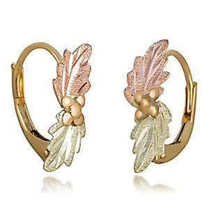 Precious Leaf Leverback Earrings, 10k Yellow Gold, 12k Green and Rose Black Hills Gold