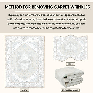 Washable 5x7 Area Rugs Non Slip 5x7 Rug Low Pile Rug Floor Carpet Distressed Printed Area Rug Soft Area Rug for Living Room Bedroom Dinning Room Kitchen Indoor-Cream White