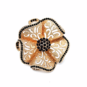 Big CZ Flower Statement Wedding Ring for Women Vintage Noble Cubic Zirconia Hollow Flowers Adjustable Open Band Wrap Promise Engagement Birthday Cocktail Party Comfort Fit Exaggerated Jewelry Gift Valentine's Day (Black CZ)