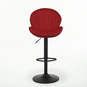 SZLIZCCC Shell Barstools Set of 2, Black Chassis Adjustable Swivel Bar Stool, Velvet Mid Back Bar Chair,Kitchen Counter Stool (Red)