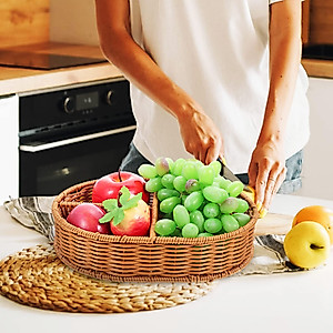 DOITOOL Rattan Serving Tray 3 Compartments Wicker Fruit Bread Basket Woven Ottoman Tray Rustic Cupcake Snack Candy Serving Platter for Appetizer Vegetable Storage