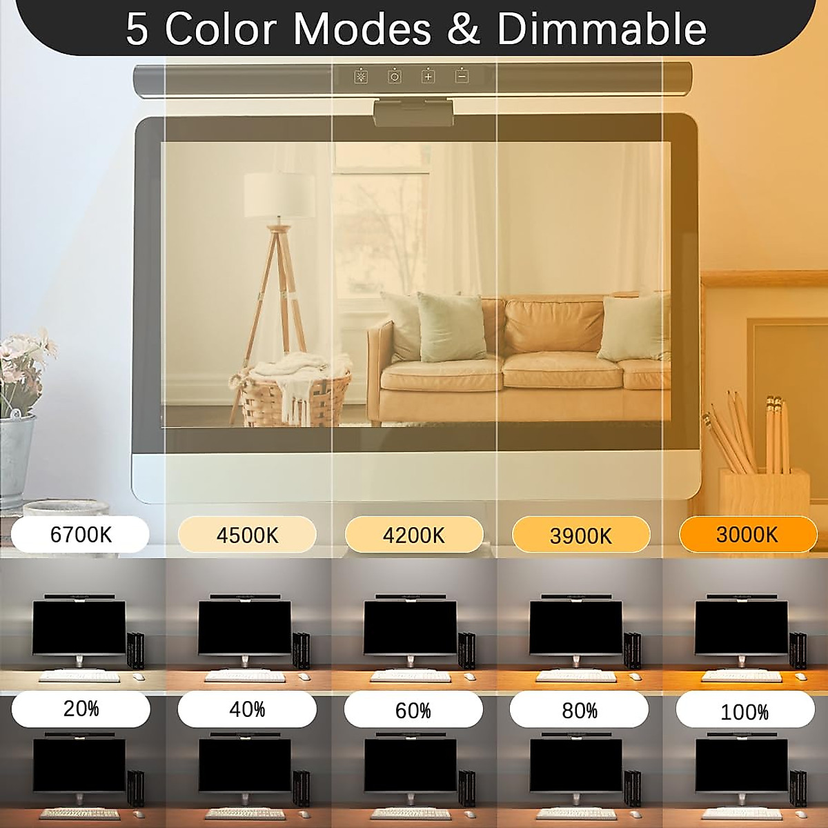 AQINGLING Monitor Light Bar Aluminum, 15.75in 80 LED Monitor Lamp Bar, Eye-Caring 5 Modes Dimmable Desk Lamp Sereen Light Bar, Desktop Lamp, Cpmputer Lamp, Laptop Lamp, Task Lamp, TB-300S