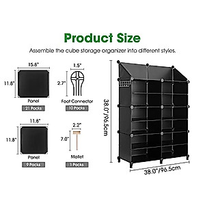 Puroma Stackable Shoe Storage Organizer Cabinet, 12-Cube Plastic Shoe Storage Rack Durable Modular Shoe Cabinet with Wooden Mallet DIY for Home, Office, Bedroom（Black