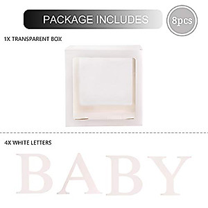 Baby Shower Boxes Party Decorations – 4 pcs Transparent Balloons Boxes Décor with Letters, Individual BABY Blocks Design for Boys Girls Baby Shower Decorations Gender Reveal Bridal Showers Birthday Party Backdrop