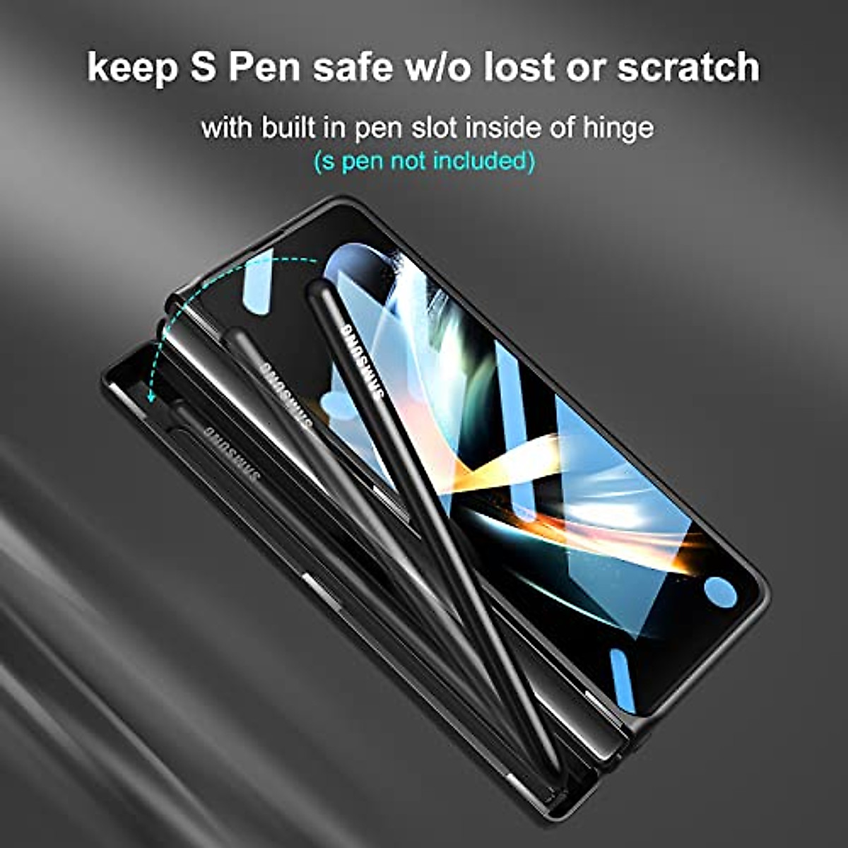 Libeagle Compatible with Samsung Galaxy Z Fold 4 Case, Built in Hidden S Pen Holder to Avoid Pen Lost, Screen Protector, Hinge Protection, Adjustable Stand, Wireless Charging Cover 5G 2022-Black
