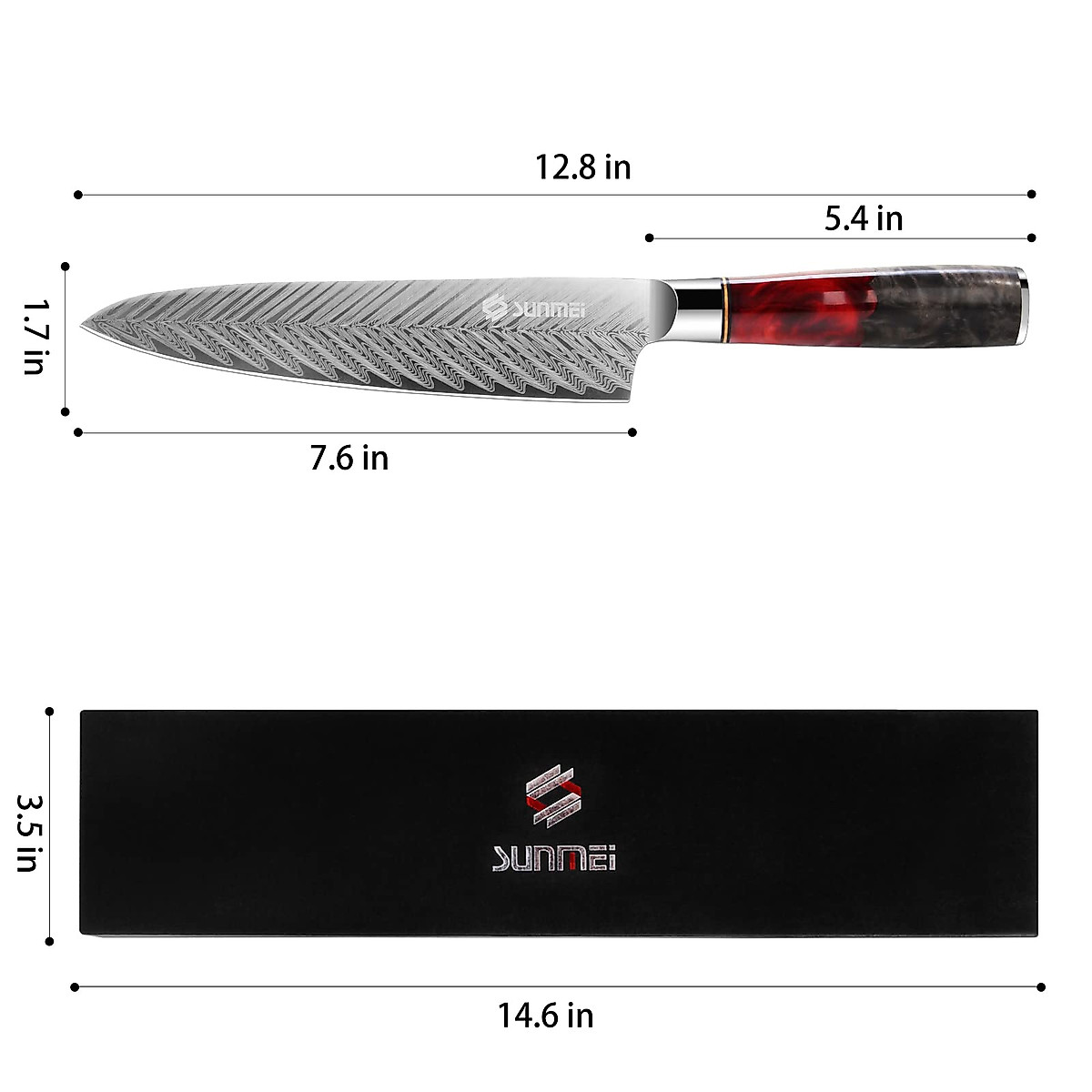Sunmei Japanese Chef Knife - Japanese High Carbon Stainless Steel Chef's Knives 8 Inch Pro Kitchen Knife with Beautiful Resin handle and Gift Box