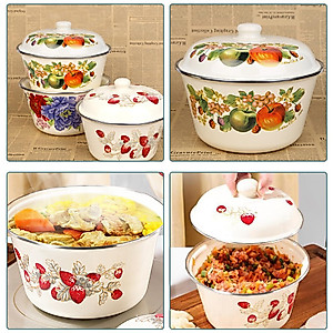 Enamelware Serving Bowl Vintage Large Enamel Food Bowl: Retro Floral Style Soup Basin with Lid Farmhouse Enamelware Deep Dish Bowls for Pasta Salad Cereal Soup 18cm Random Pattern Enamel Nesting Bowl