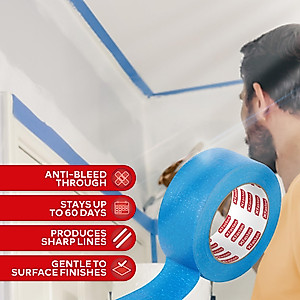 XFasten Blue Painters Tape Bulk 12-Pack 1 Inch x 60-Yards 2160ft Total, Wall Safe Blue Masking Tape 1 Inch Wide, Blue Paint Tape for Walls Paint Masking Tape Blue Tape Painters Masking Tape