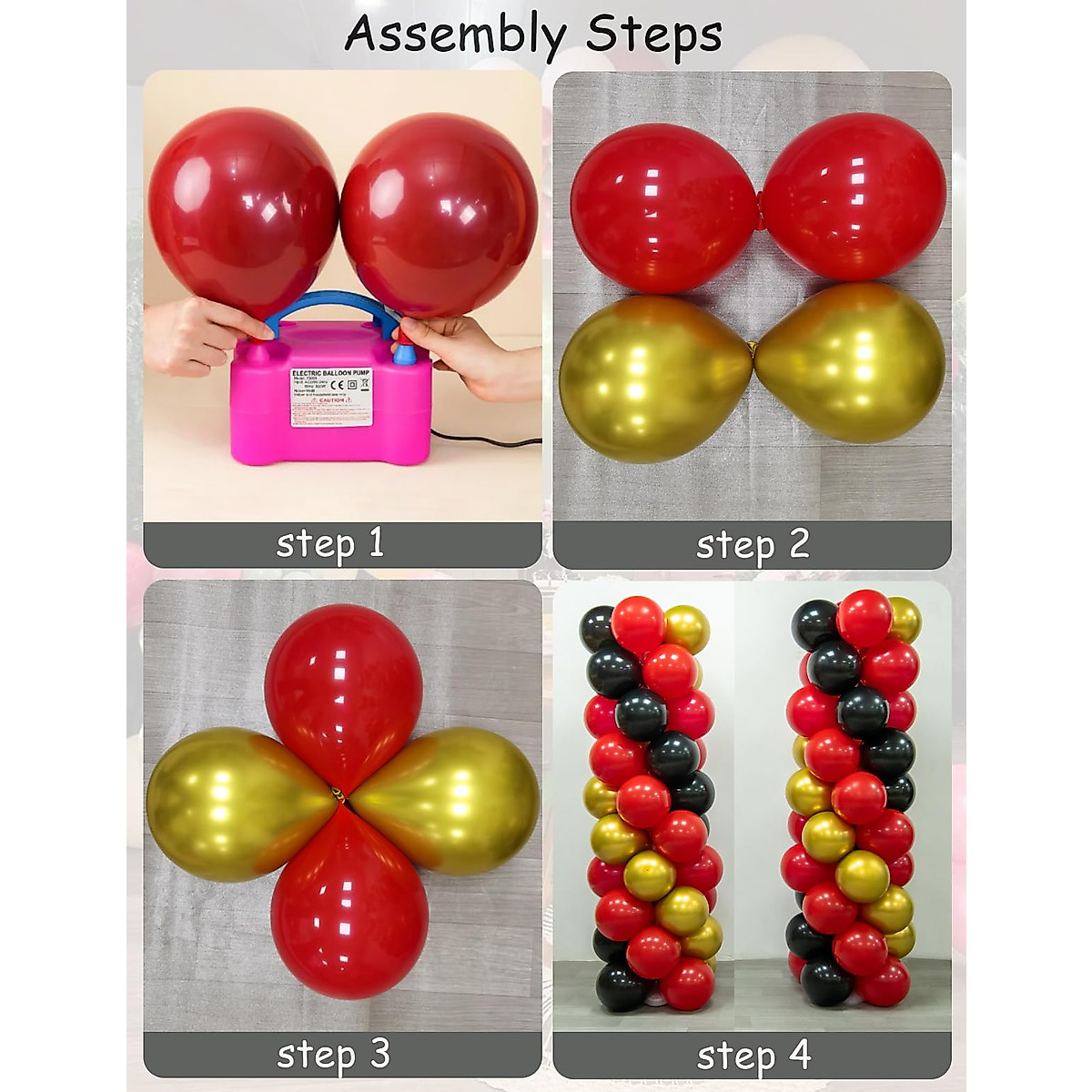 MOXMAY Red Black and Gold Balloons for Column Stand, 100 Pcs 12 Inch Tower Balloons for Wedding Baby Shower Birthday Bachelorette Engagement Anniversary Graduation Party (Balloons Only)