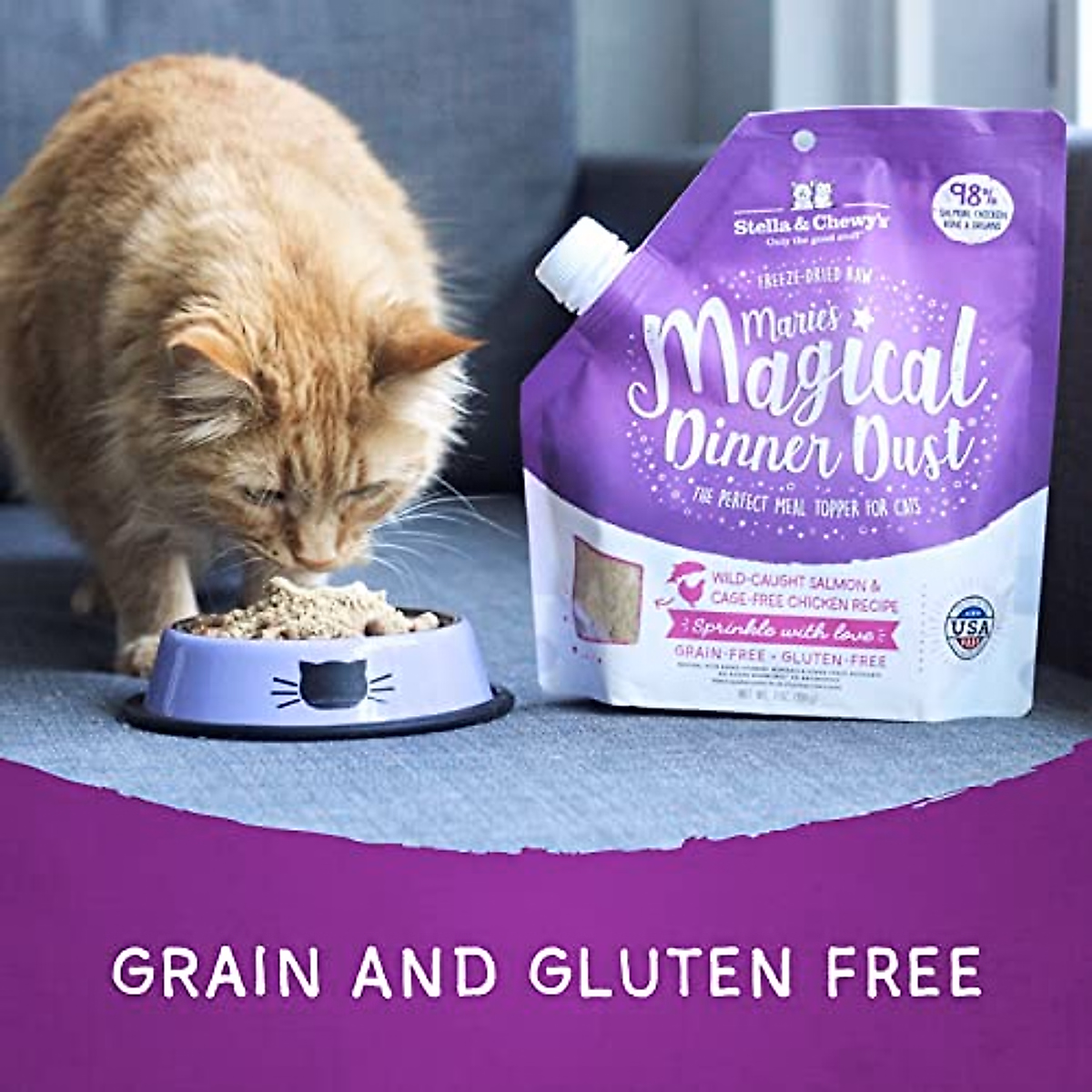 Stella & Chewy’s Freeze-Dried Raw Marie’s Magical Dinner Dust – Grain Free, Protein Rich Cat & Kitten Food Topper – Wild-Caught Salmon & Cage-Free Chicken Recipe – 7 oz Bag