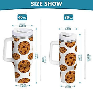 ARGTILDN 40 oz Tumbler Chocolate Chip Cookies Insulated Travel Mug with Handle and Straw Lid Stainless Steel Vacuum Coffee Cup Tea Beverage Container Water Bottles for Car Sports office