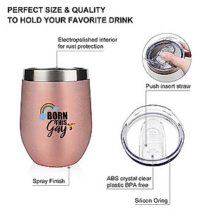 Mighun Born This Gay Hummingbird Lgbt Wine Tumbler with Lid, Pride Parade LGBT Vacuum Coffee Tumbler, Gay Pride Stemless Insulated Wine Glasses Cup for Champaign, Cocktail, Beer
