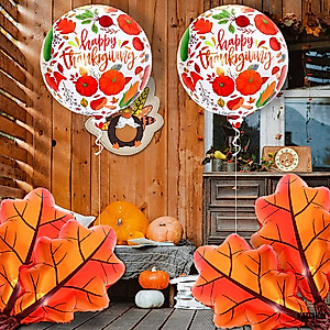 KatchOn, Happy Thanksgiving Balloons - Large 27 Inch, Pack of 6 | Maple Leaf Balloons - Big, 27 Inch | Thanksgiving Balloon Garland Kit, Fall Balloons | Fall Leaves Balloons | Turkey Balloons