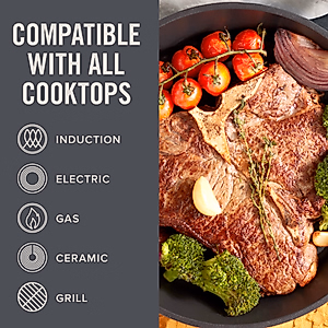 Zakarian By Dash 4.5QT Nonstick Cast Iron Deep Skillet with Cast Iron Lid for Family-Sized Meals, Frying, Roasting, Baking, One-Pot Meals and More - Grey