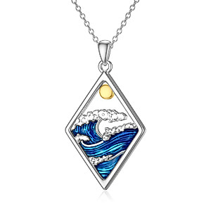 PELOVNY Christmas Gifts Ocean Wave Necklace 925 Sterling Silver Blue Beach Sea Pendant Necklace Wave Jewelry Gift for Women Mother Lover Girlfriend Daughter Sister