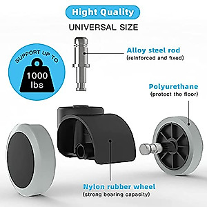 Office Chair Caster Wheels Replacement(Set of 5) for Hardwood Floors and Carpet- Heavy Duty Caster Support up to 1000bls, Office Rubber Chair Wheels,2 inch,Universal Size (Grey)