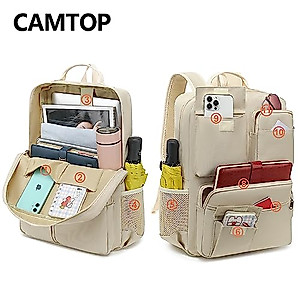 CAMTOP School Backpack Men Women Vintage Laptop Backpacks 15.6 Inch College Bookbags Laptop Bag Travel backpacks(Beige)