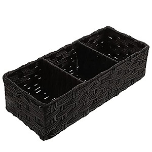 STOBOK Black Woven Storage Baskets Toilet Tank Topper Paper Basket 3 Compartment Storage Basket Desktop Storage Baskets Case Box for Organizer Small Things Makeup Bathroom Office Home (Black)