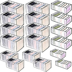 18 Pcs Wardrobe Clothes Organizer Closet Organizers Storage for Clothes Foldable Washable Drawer Dividers for Clothes Drawer Organizer Clothes Jeans Organizer for Closet Storage (L 7 and XL 9 Grids)