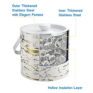 AYOTEE Ice Bucket with Lid,Scoop,Tongs,Strainer and Handle-Stainless Steel Insulated Ice Bucket Keeps Ice Cold & Dry, Great for Home, Party, Bar, Chilling Beer, Cocktail, Champagne and Wine Bottle-3L