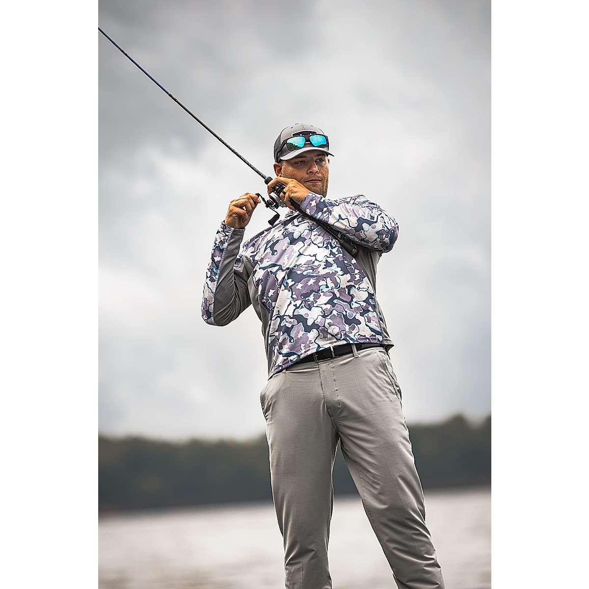 HUK Men's Standard Icon X Camo Long Sleeve Performance Fishing Shirt, Current Ocean Tally, 3X-Large