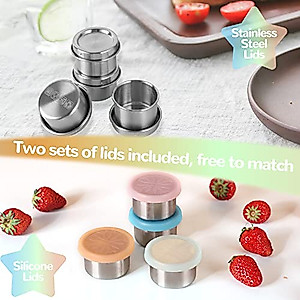 Kieaisy Salad Dressing Container To Go, 4x1.6oz Small Condiment Containers with Lids, Stainless Steel Leakproof Dips Condiment Containers, Dressing/Sauces/Snacks Container