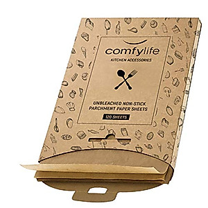 Comfylife 120 x Parchment Paper Sheets - No Curl, No Tear, No Burn Baking Paper (16 x 12 inch) – Precut Parchment Paper For Baking – No Chemical Unbleached Parchment Paper – Cookie Paper Baking Sheets
