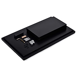 Monitor Stand - Two Tier Wood Desk Shelf for Monitor, Printer or Desktop Computer. Cable Management, Phone Slot and Removable Shelf for Organizing Office Accessories. (Black)