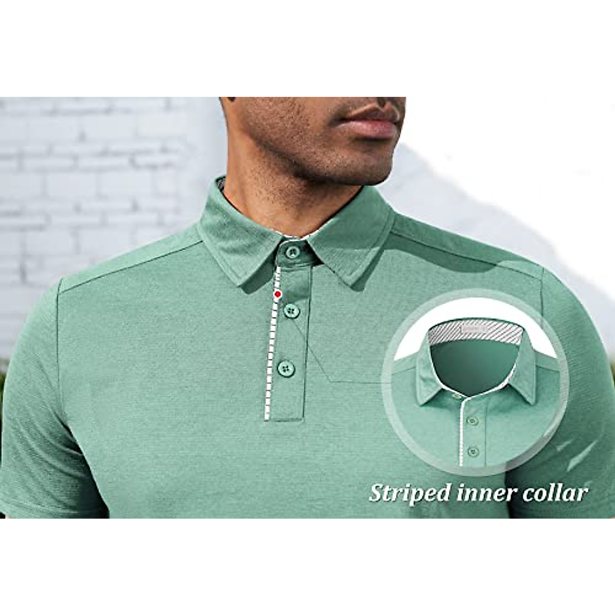 LE VONFORT Mens Quick Dry Performance Golf Polo Shirts Short Sleeve Summer Casual Athletic Collared Shirt Light Green X-Large