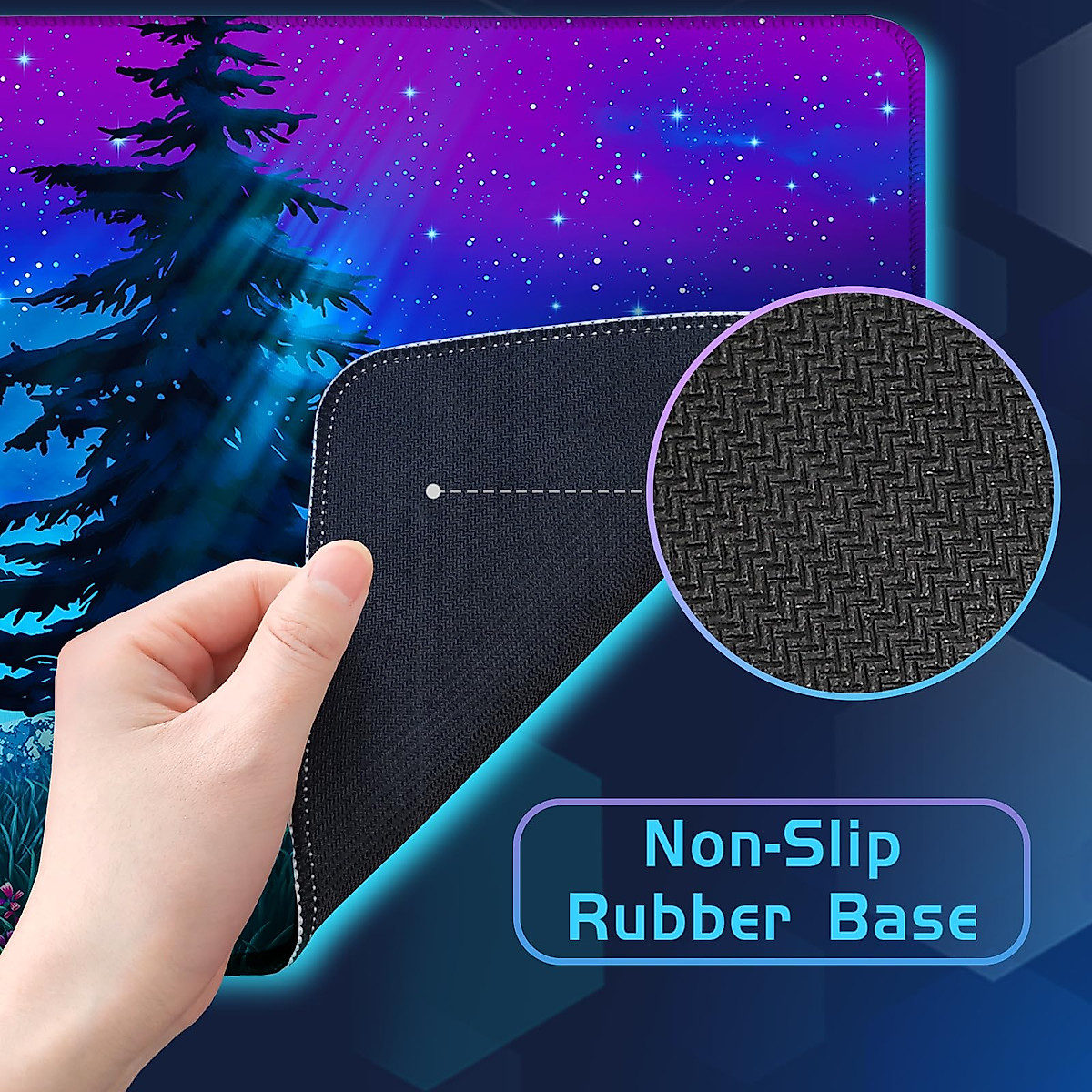UJoowalk Gaming Mouse Pad, Large Mouse Pad, Keyboard and Mouse Pad, XL Mousepad, 31.5 x 11.8¡¯¡¯, Non-Slip Base Stitched Edge for Home Office Gaming Work, Galaxy Print Forest Moon Deer