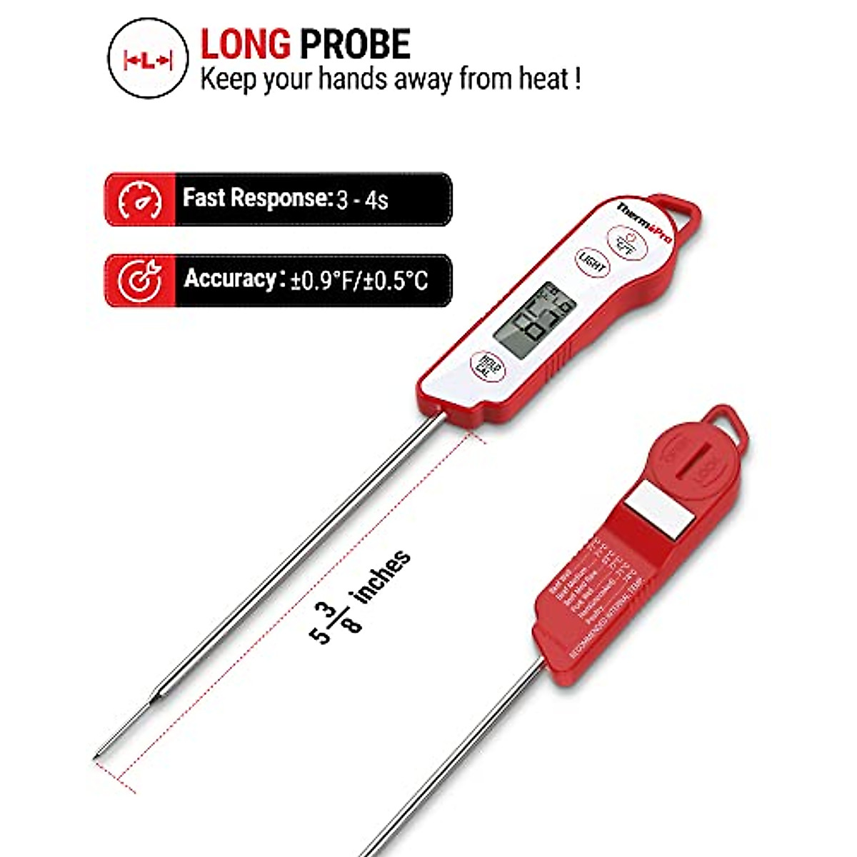 ThermoPro TP15 Waterproof Instant Read Food Thermometer, Digital Meat Thermometer for Cooking and Grilling, Backlight Kitchen Thermometer, BBQ Smoker Cooking Thermometer with Probe Calibration