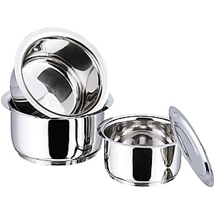 ARTISENIA 3 Pcs Stainless Steel Induction & Gas Stove Friendly Container Pot Set | Stainless Steel Tope Cookware Set with Lids