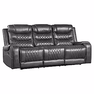 Lexicon Derringer Wall Hugger Manual Double Reclining Sofa, Gray