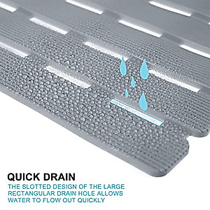 Linoows Shower Mat Non Slip Bath Mat for Tub and Shower Floor Mat, Machine Washable Bathtub Mat with Suction Cups and Drain Holes, Soft Bathroom Accessories, 27.5x15.7 Inch, Gray