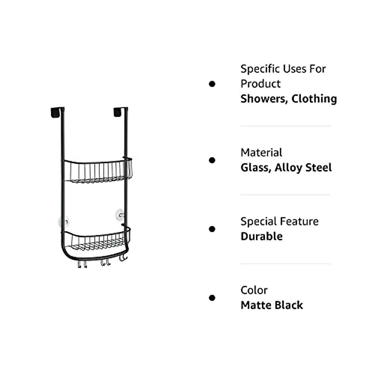 iDesign Over-the-Door Hanging Shower Caddy Organizer, The Forma Collection – 12” x 6.5” x 24”, Matte Black